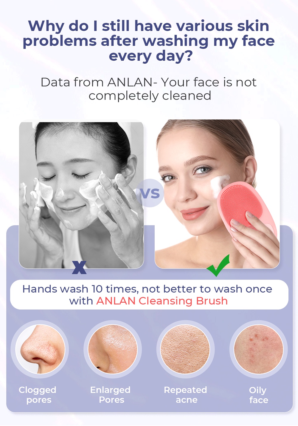 ANLAN Facial Silicone Cleansing Brush Magnetic Charging Deep Pore ...