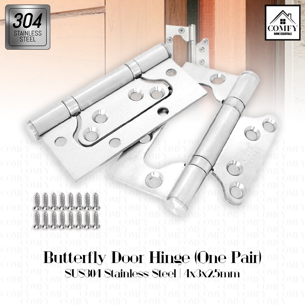 (2PCS/SET) 4X3X2.5mm Thick SUS-304D Stainless Steel Cabinet Door Hinge Butterfly Hinges Heavy ...