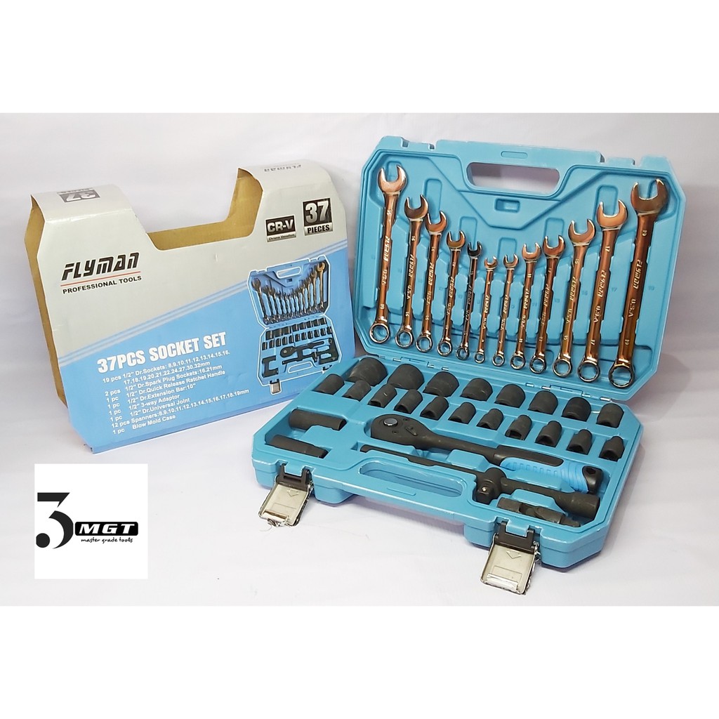 Flyman 37 PCS 1/2"DR. Socket Set with Spanner Set | Shopee Philippines