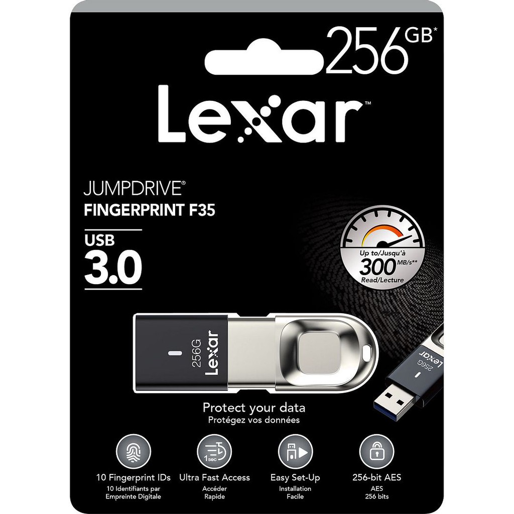 Lexar 256GB Jumpdrive Fingerprint F35 USB 3.0 Flash Drive (Black) -256 ...