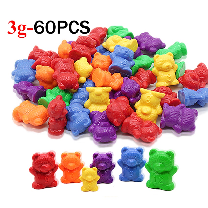 60Pcs Baby Plastic Bear Counting Markers Counting Numbers Colorful Bear ...