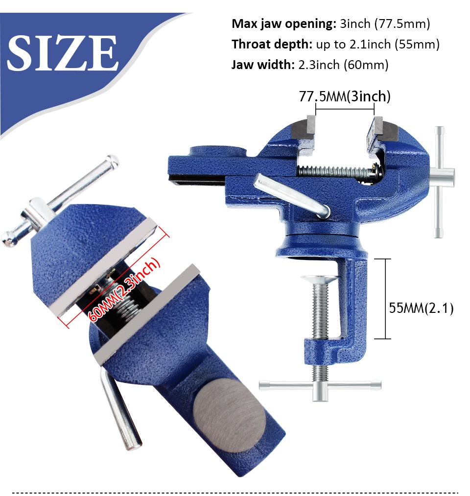 Universal Table Vise 3 Inch, Bench Clamp 360° Swivel Base Quick Adjust ...