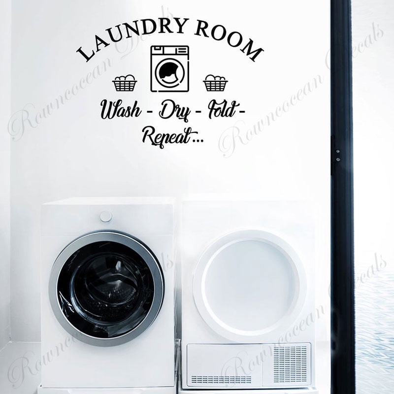Wash Dry Fold Repeat Laundry Room Decor Wall Sticker Vinyl Interior ...
