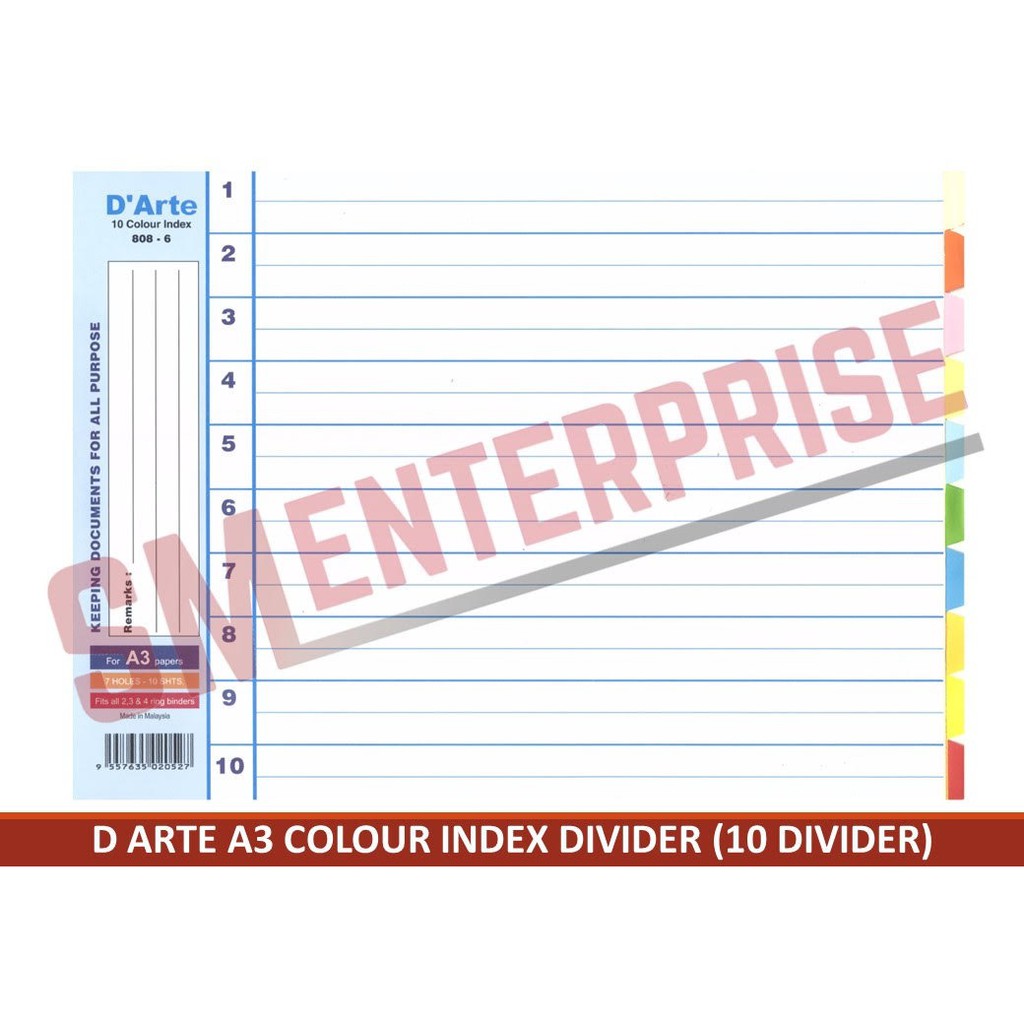 D' Arte A3 Colour Index Divider (10divider) | Shopee Philippines
