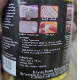 Davies Mondo Liquid Seal 1/4 Liter Elastomeric Sealant Waterproofer ...