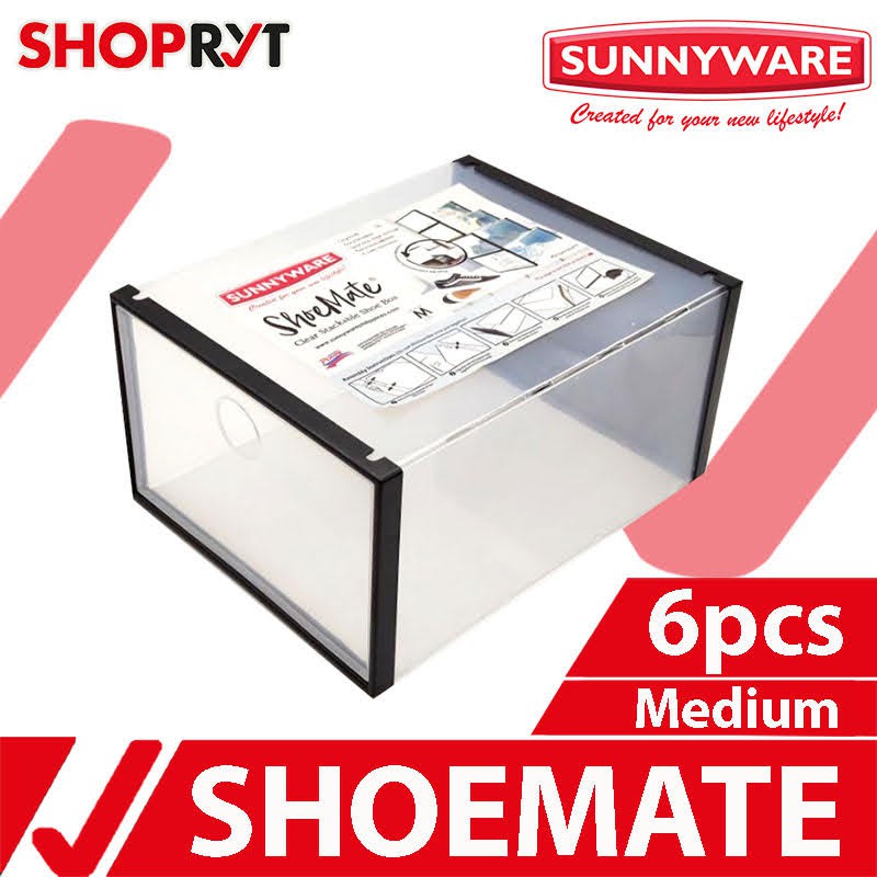 Sunnyware Shoemate Shoe Box Collapsible Shoe Mate Clear Medium x 6PCS ...