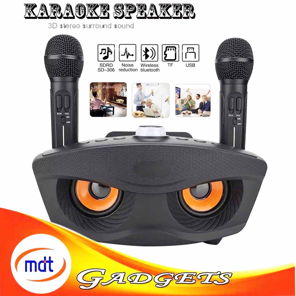 SDRD SD-306/306plus/SD-327 Wireless Bluetooth Dual Microphone Karaoke ...