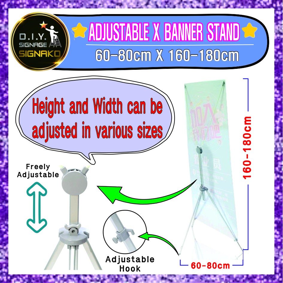 Adjustable X Banner Stand Tarp Standee Tarpaulin Stand Decor Display ...