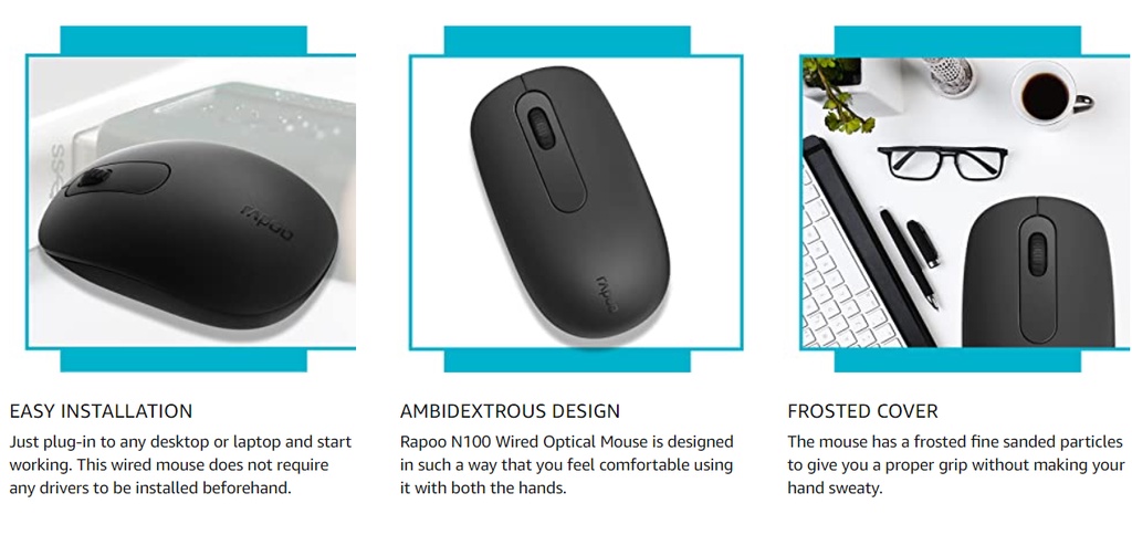 Rapoo N200/N120/N1600 USB Wired Mouse 1000 DPI Optical Tracking Home ...