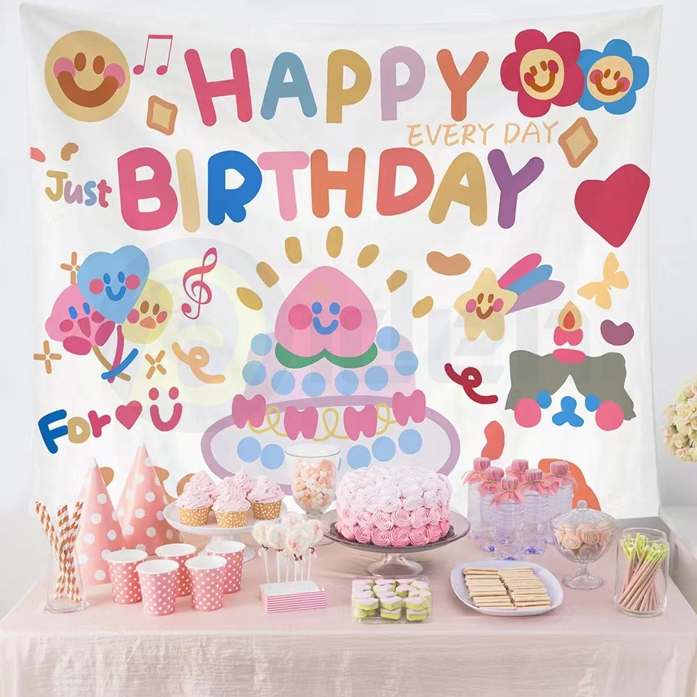 Happy Birthday Banner Birthday Backdrop Wall Hanging Birthday Tapestry ...