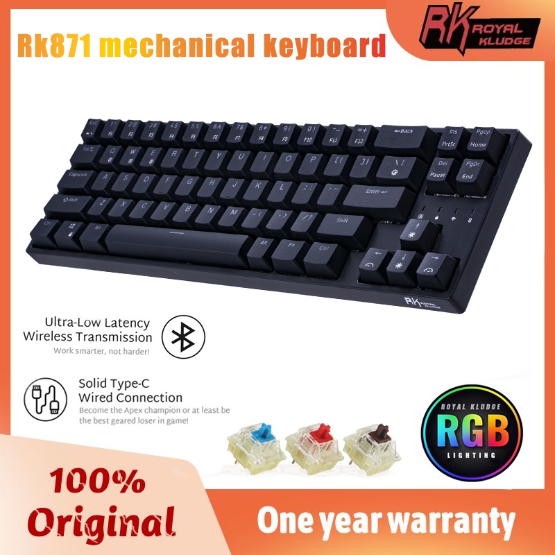RK ROYAL KLUDGE 871/68 Plus Hot Swappable Mechanical Mini Wireless Tri-Mode Bluetooth 2.4g ...
