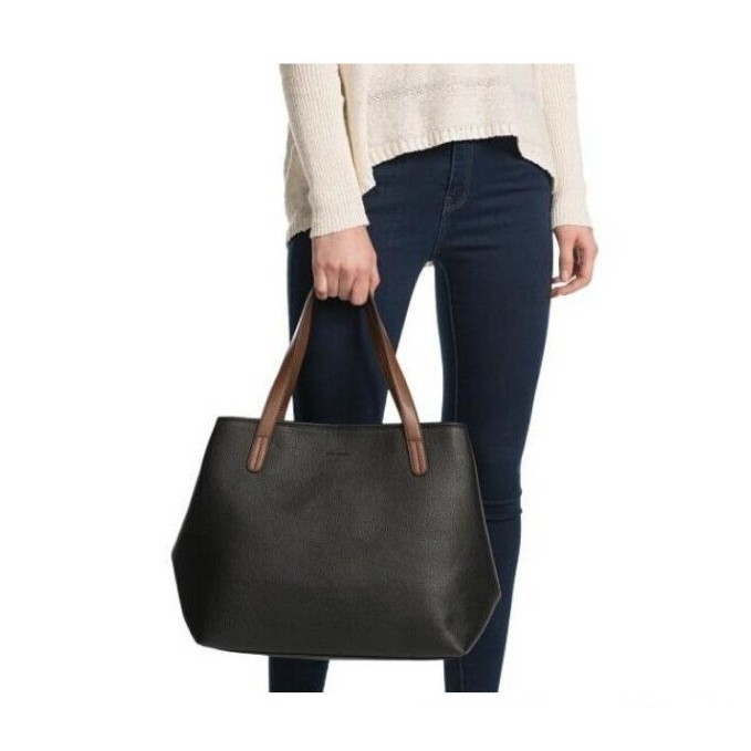 Mango Touch PU Leather Black Large Shopping Tote Bag | Shopee Philippines