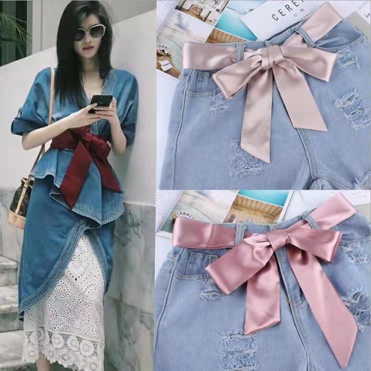 Silk Ribbon Pure Color Dress Chiffon Super Scarf Lady Bow Belt Super ...