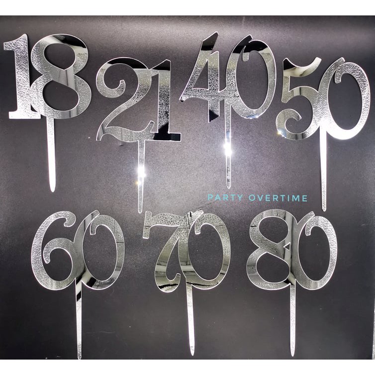 Silver Acrylic Number Cake Topper Double Digit Party Decor 18 21 40 50 ...