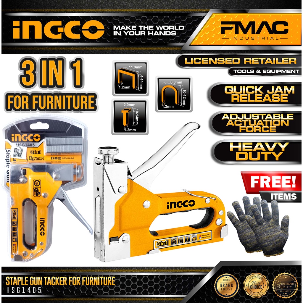 INGCO 3 in 1 Staple Gun Tacker for Furniture HSG1405 + FREEBIES FMAC⭐⭐⭐ ...