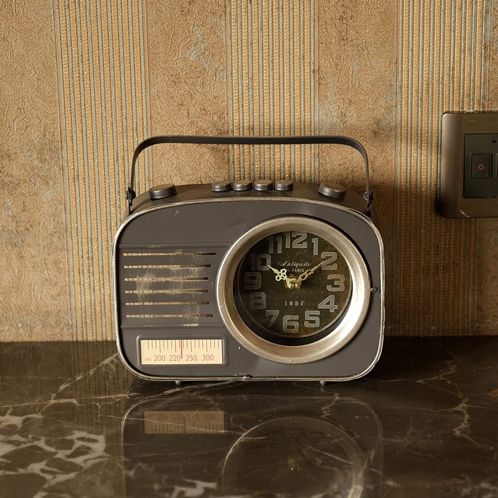 【Fan'】Metal Vintage Transistor Faux Radio Desk Clock Metal Quartz ...