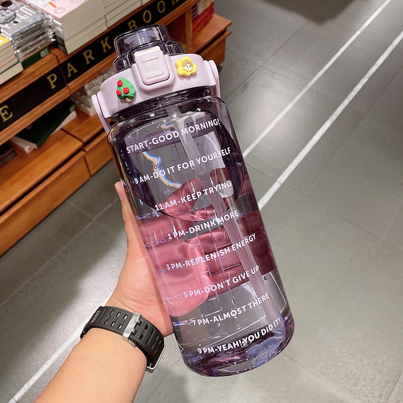 2000ml with reminder time Water Bottle Tumbler with straw scale big bottle 2litre gym bottle ...