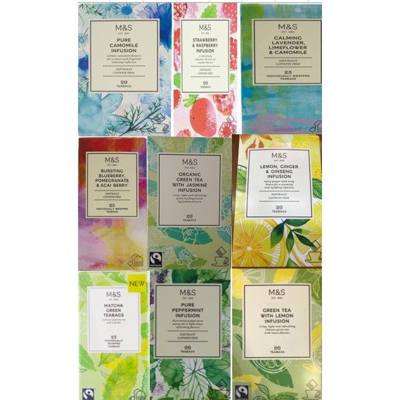 Marks & Spencer M&S Teas Green Tea Chamomile Peppermint Strawberry ...