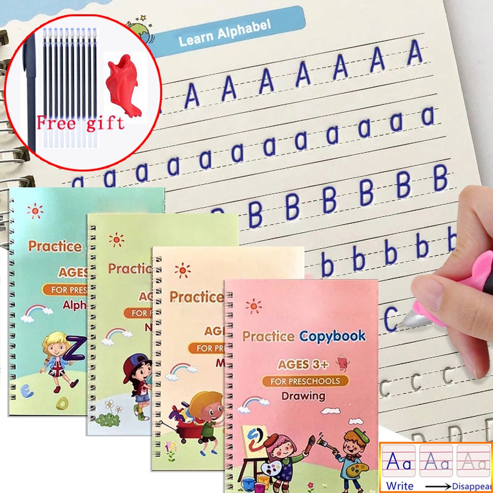 4 Book/Set (with Free Pen+refills) Full English version Magic Writing ...