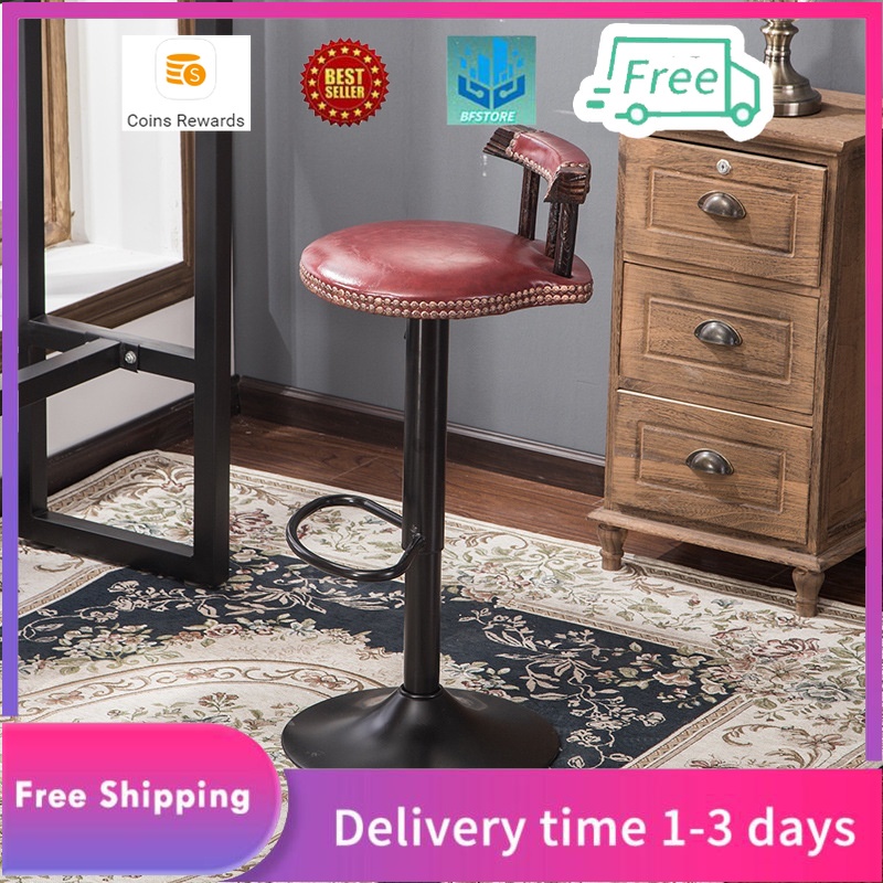 【Local Warranty】Lifting upholstered bar stool chair (black with steel ...