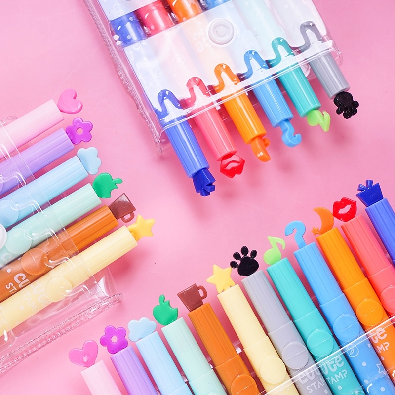 12 Colors/Set of Stamp Pen/Cute Creative Graphite Marker | Shopee ...