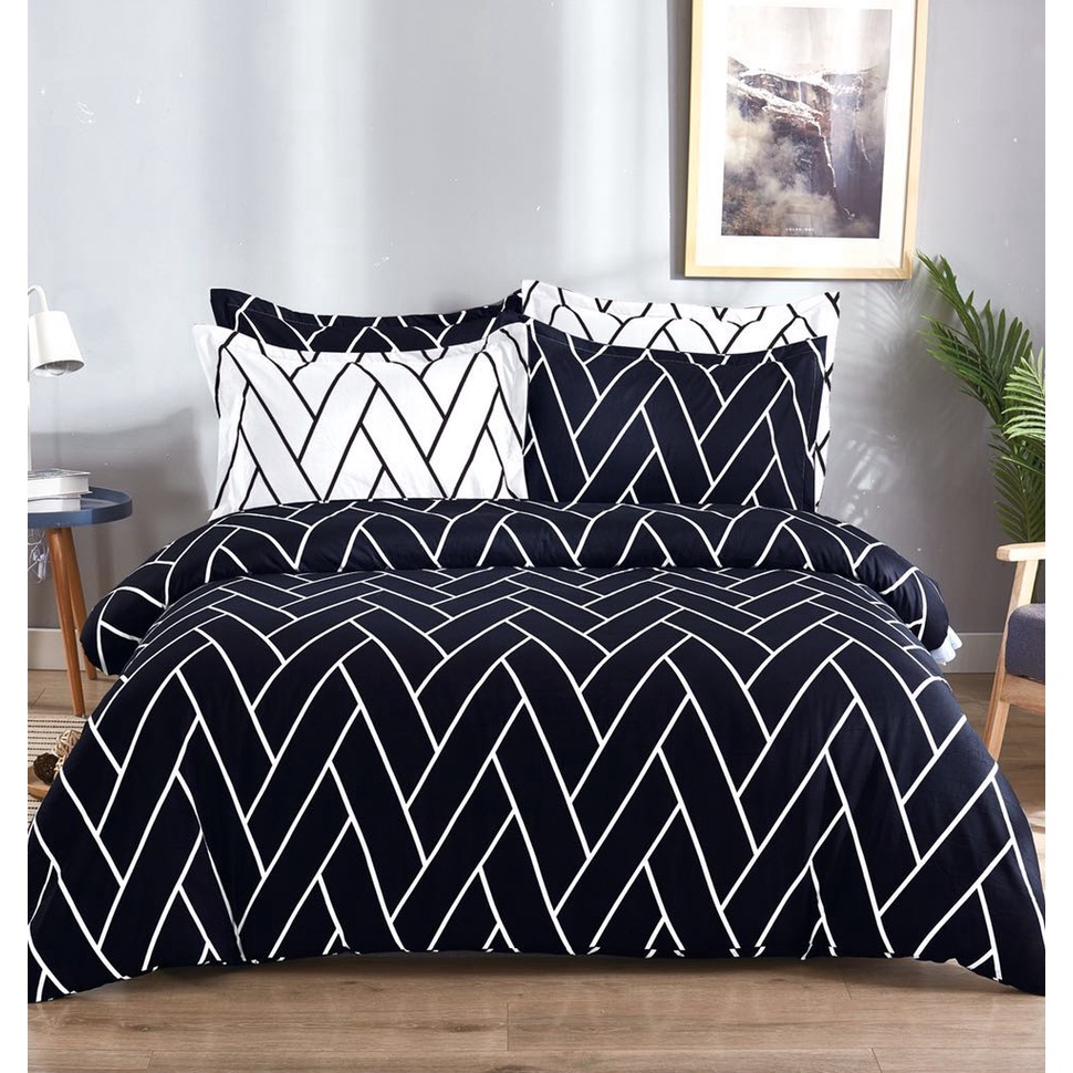 Angbon 3 In 1 Queen Size Black & White Elegant Design Bedsheet Set 60 ...
