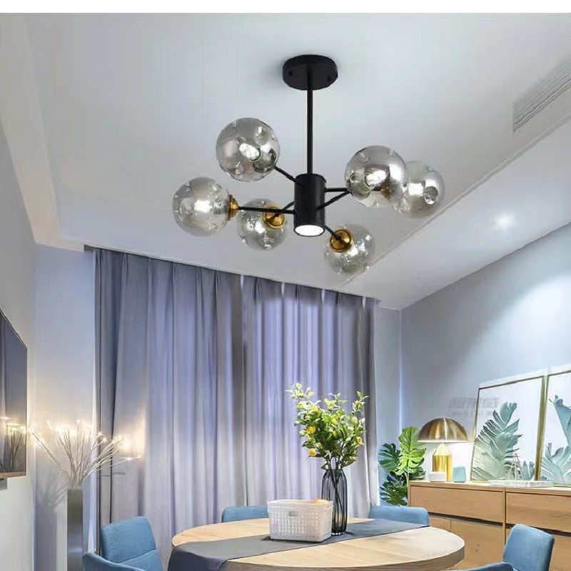 Nordic Chandelier Multi-Head Led Ceiling Light Living Room Dining Glass ...