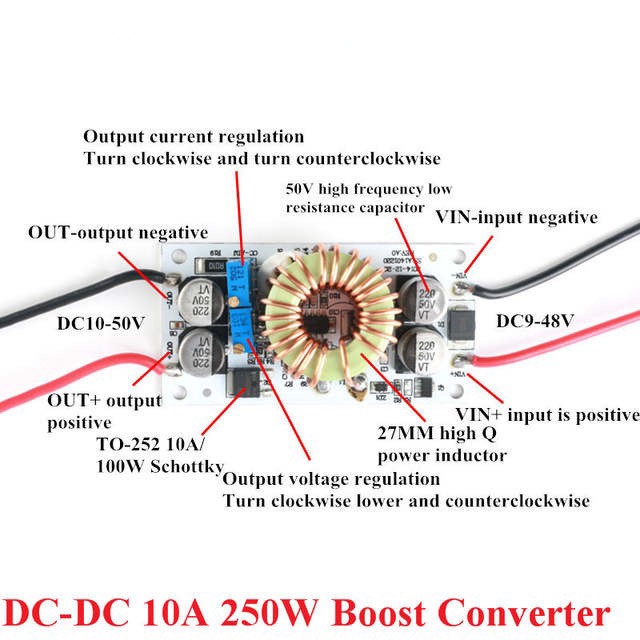 DC-DC 10A 250W Boost Converter Step Up Power Supply Module Constant Current Adjustable Mobile ...