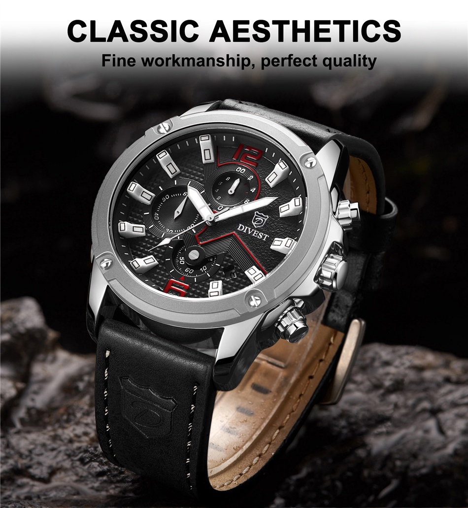 Top Brand DIVEST Watch Men Business Fashion Casual Quartz Leather Mens Watches Date Display ...