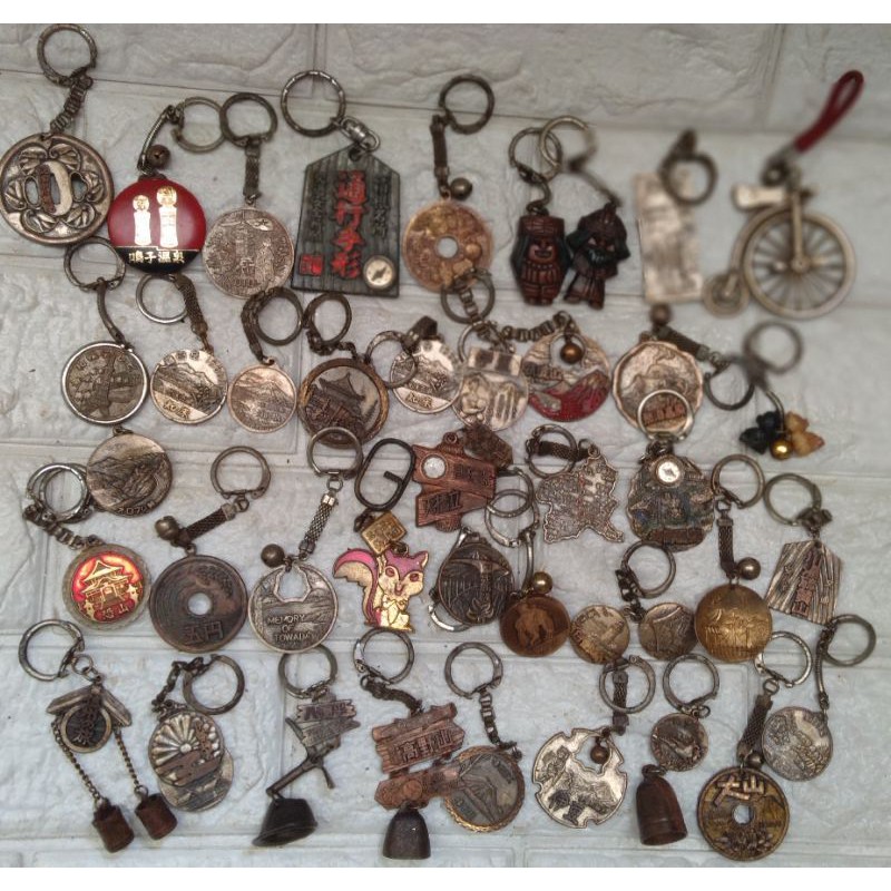 Vintage Japanese Brass and Metal, Rubber, Acrylic Collectible Keychains ...