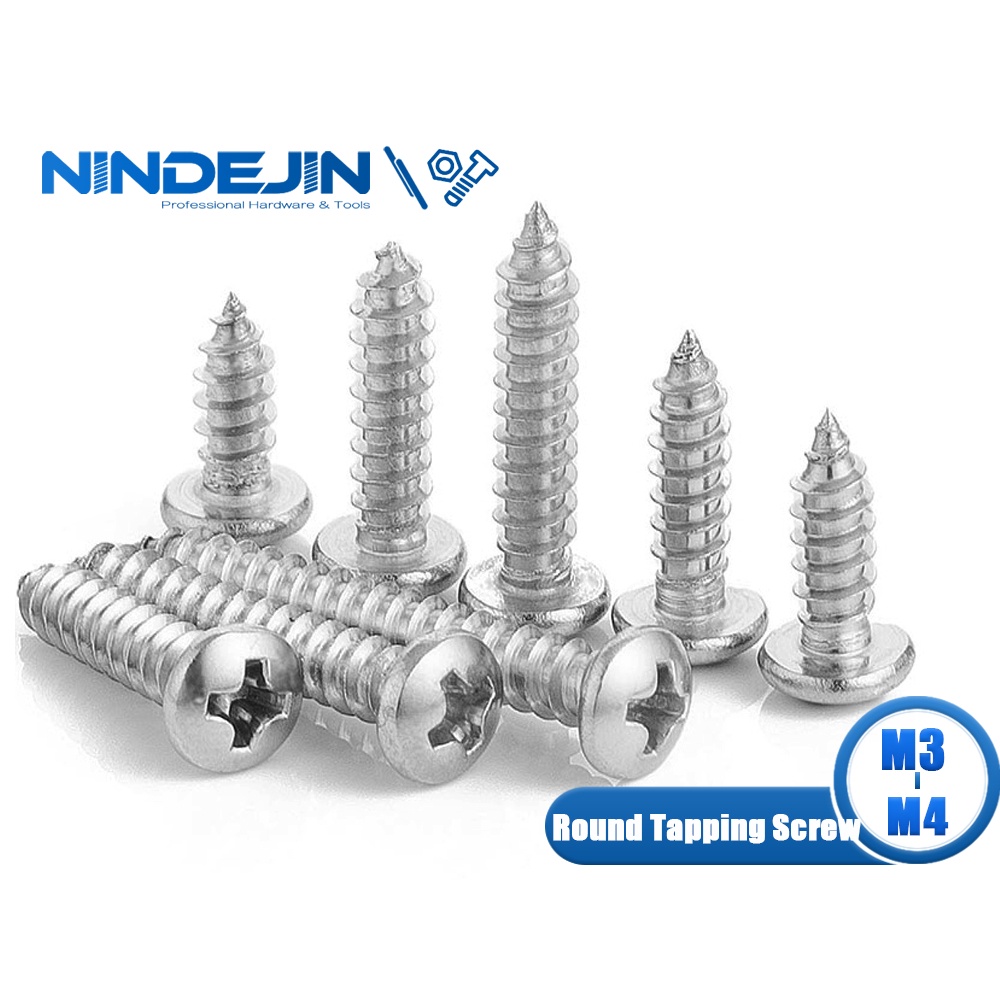 NINDEJIN Nndejin 55Pcs Cross Recessed Round Head Tapping Screw M3 M3.5 M4 304 Stainless Steel ...