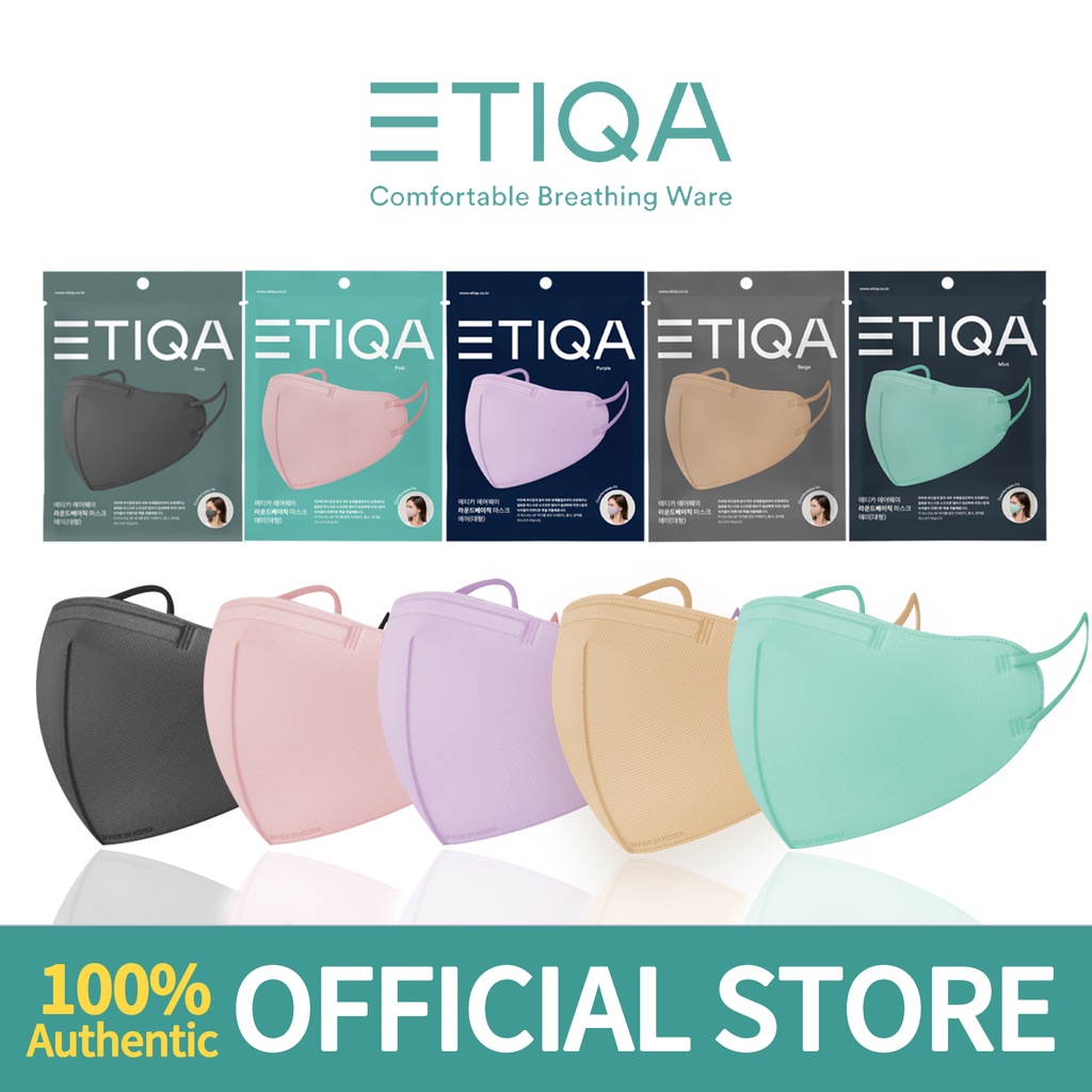 ETIQA Mask Airway Round Basic Mask A (Gray, Pink, Mint, Purple, Beige ...