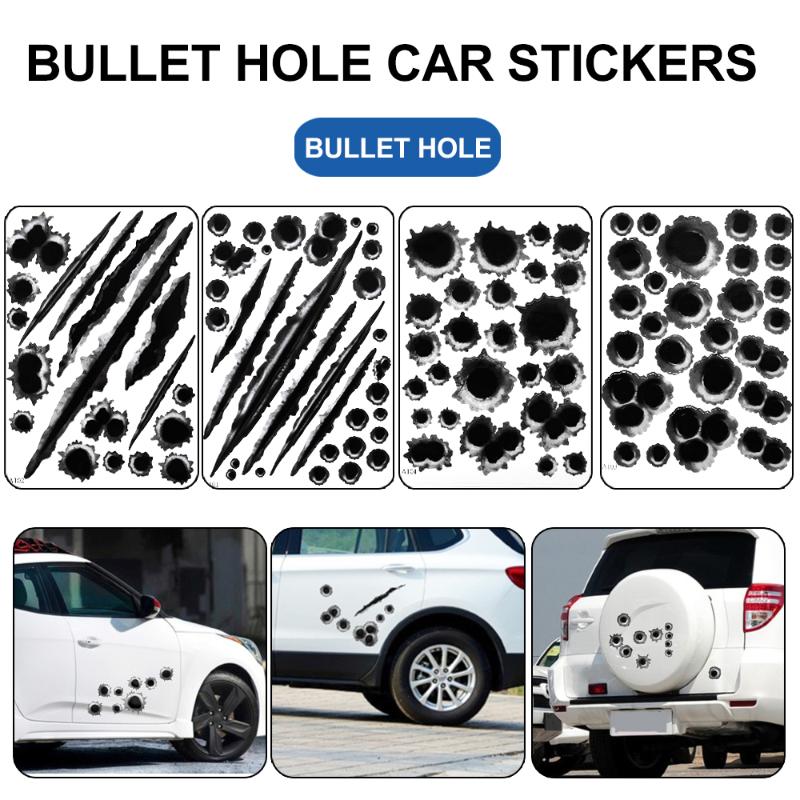 Car Stickers 3d Bullet Hole Funny Decal Car-covers Motorcycle Scratch ...