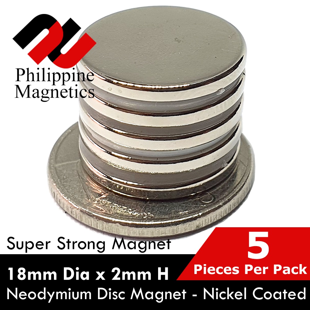 5 Piece 18mm Diameter x 2mm Thick Super Strong Neodymium Magnet. Ndfeb ...