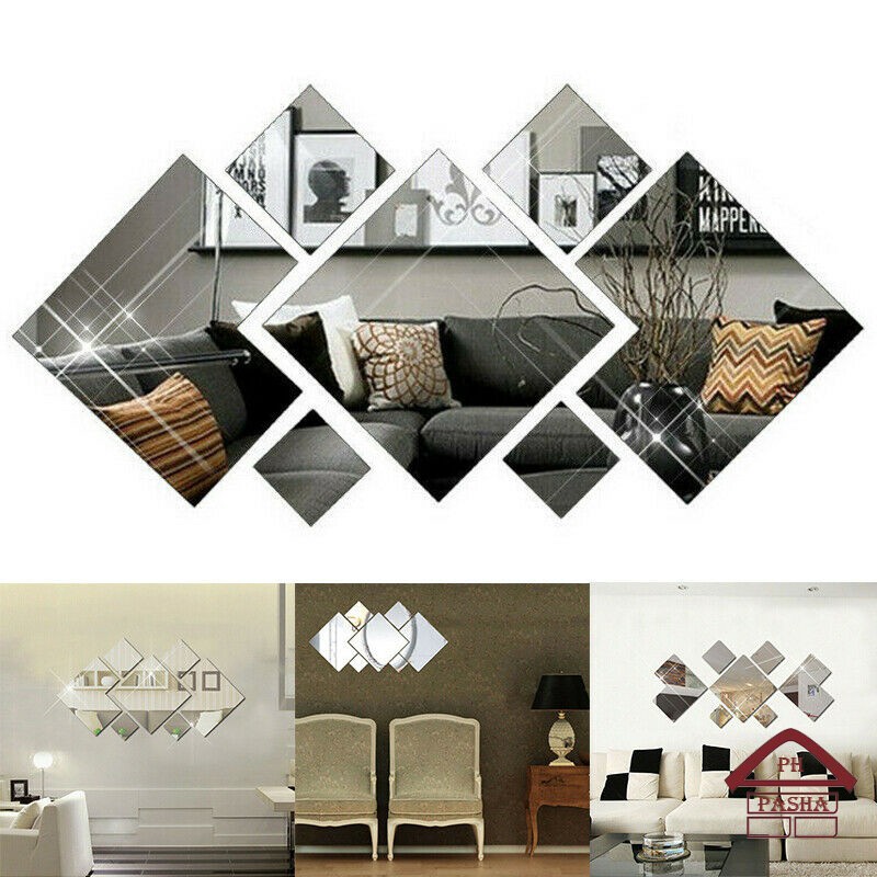 3D Mirror Diamond Wall Sticker DIY Removable Decal Home Room Art Mural ...