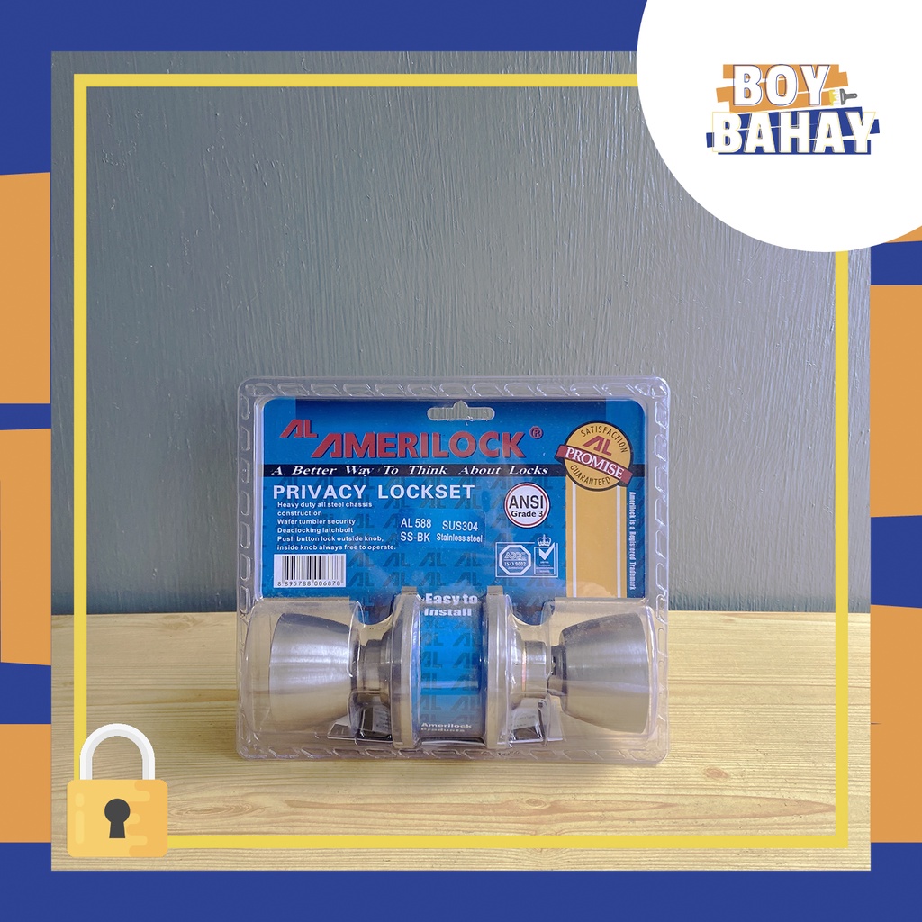 Amerilock Privacy Lockset Doorknob AL-588SS/BK | Shopee Philippines
