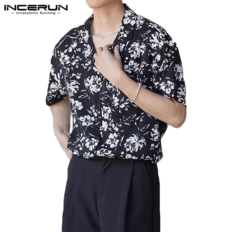 INCERUN Mens Vintage Hawaii Short Sleeve Floral Printed Casual Beach ...