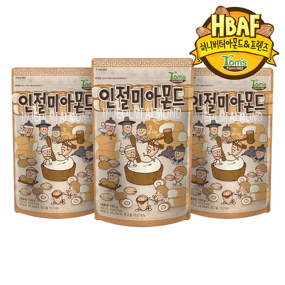 [GILIM] Tom's Farm Injeolmi Flavored Almond 190g x 3 - Korean, healthy ...