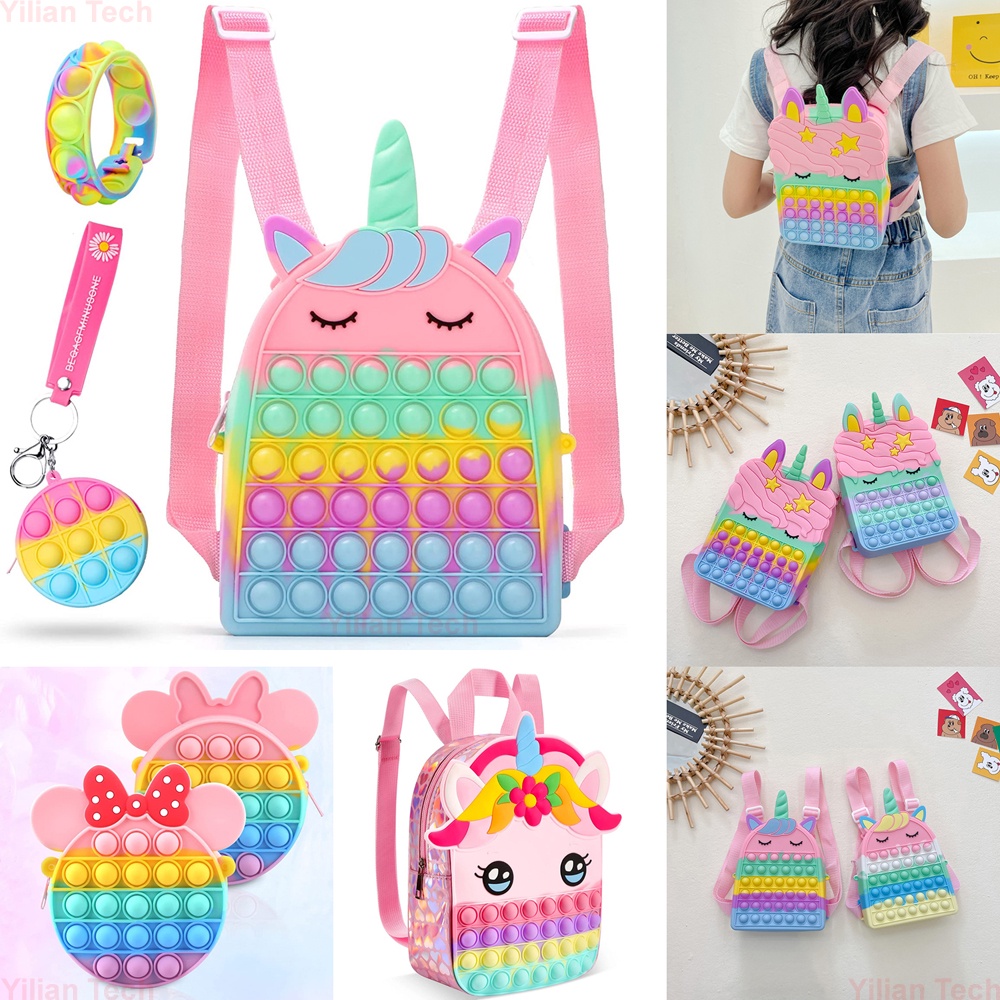 Pop Backpack Pop It Fidget Toy Unicorn Pop Purse Shoulder Bag Kids ...