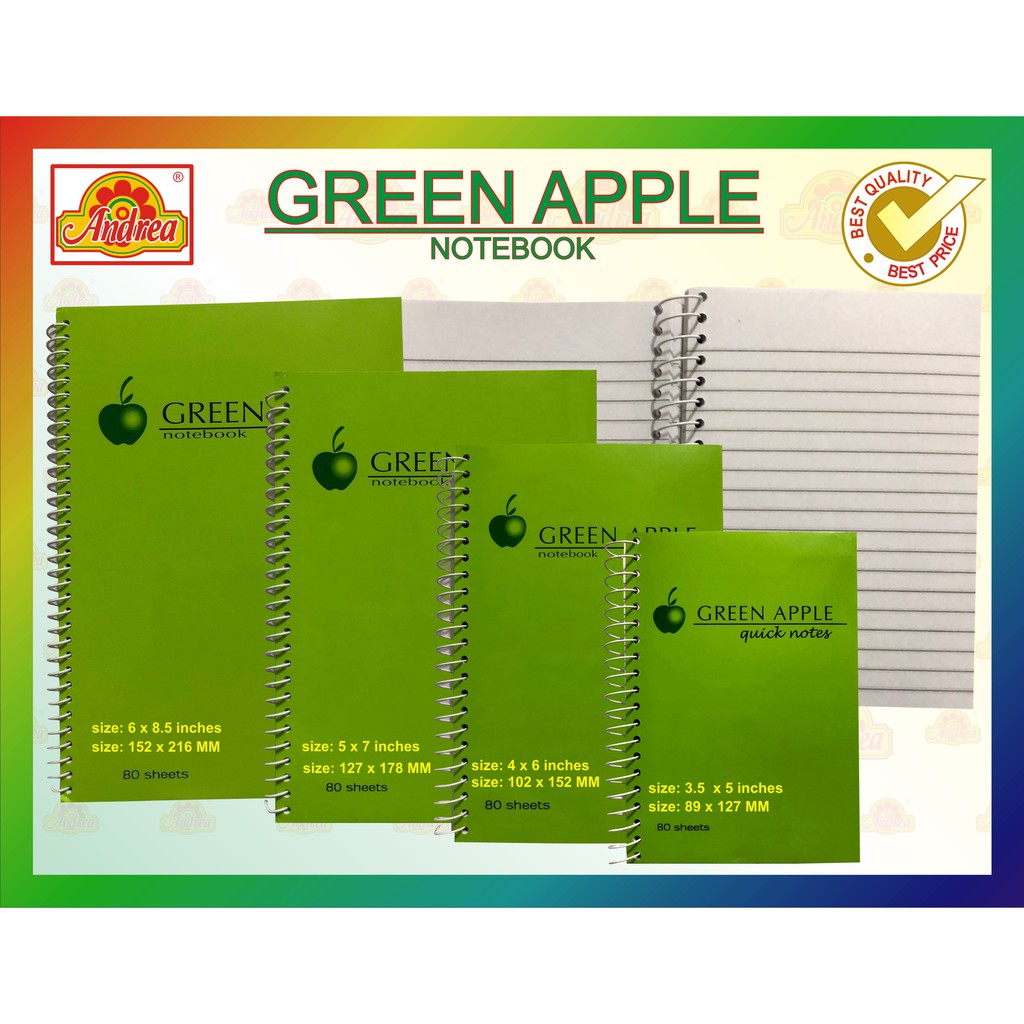 Green Apple Notebook 80 sheets spiral | ANDREA | Shopee Philippines