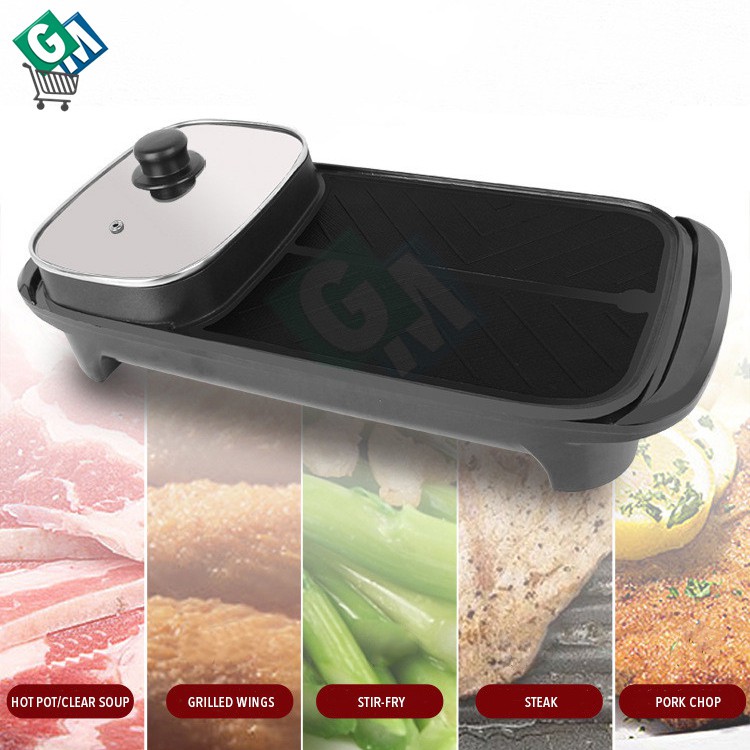 2 in 1 Samgyupsal Electric Cooker Barbecue Grill Pan with Hotpot Non ...