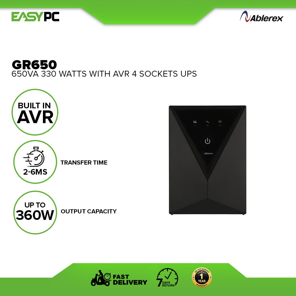 EasyPC | Ablerex GR650 650va 330 Watts/360 Watts with AVR 4 Sockets UPS ...