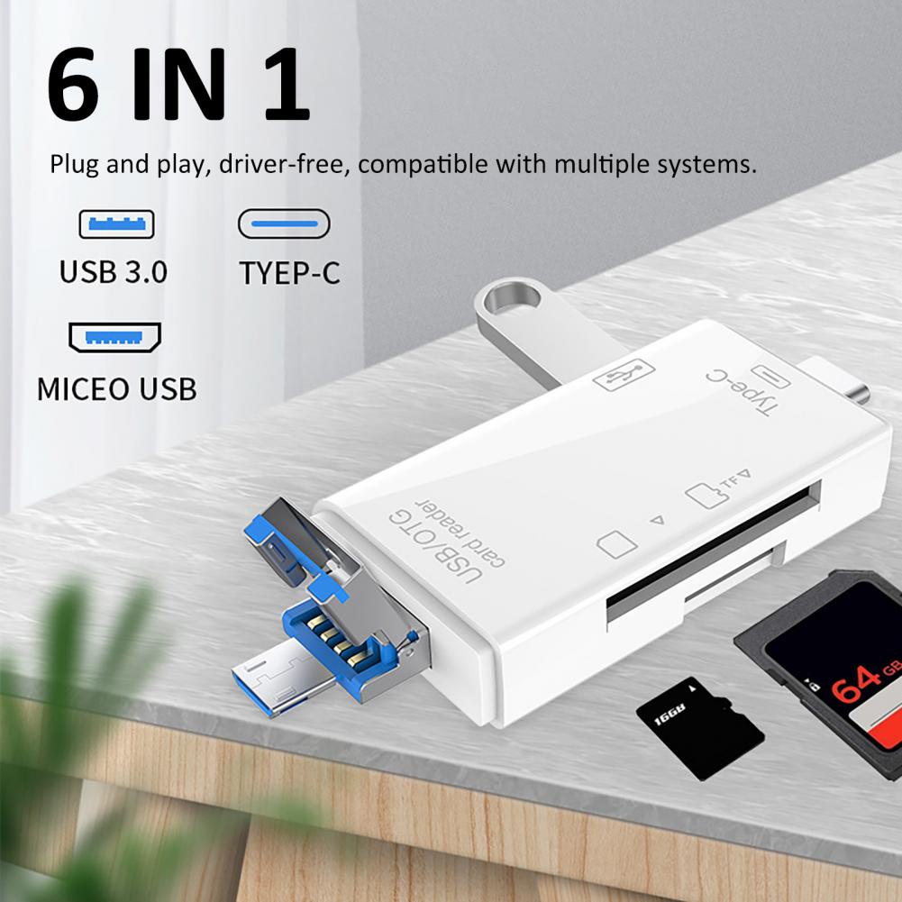 6 In 1 SD USB Type C Card Reader USB 2.0 TF/Mirco SD Smart Memory OTG ...