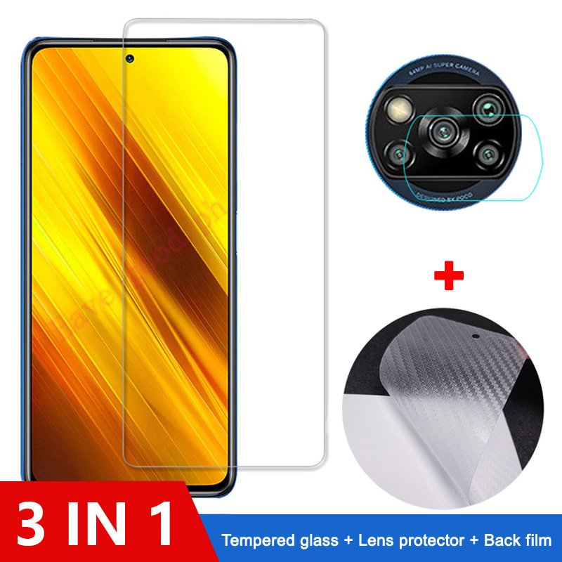 3 In 1 Xiaomi Poco X3 M3 Nfc Pro Tempered Glass Poco C65 F5 F4 F3 F2 X5