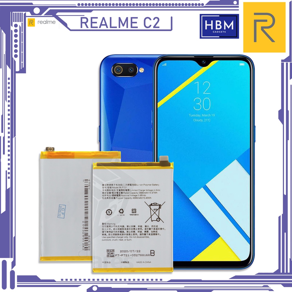 Original Realme C2 Battery, High Quality Model: BLP721 (3890mAh ...