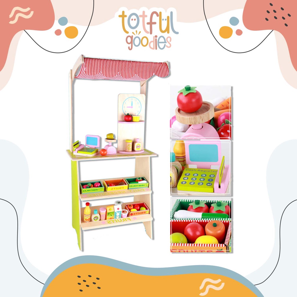 Kids Wooden SUPERMARKET GROCERY BOOTH Fruit Stand Stall Pretend Play ...