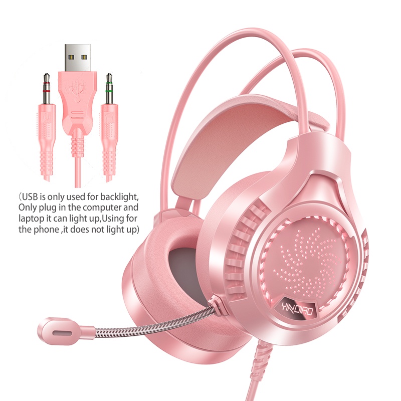 Cute Gaming Headset Pink Wired Headphone with Mic Noise cancellation ...
