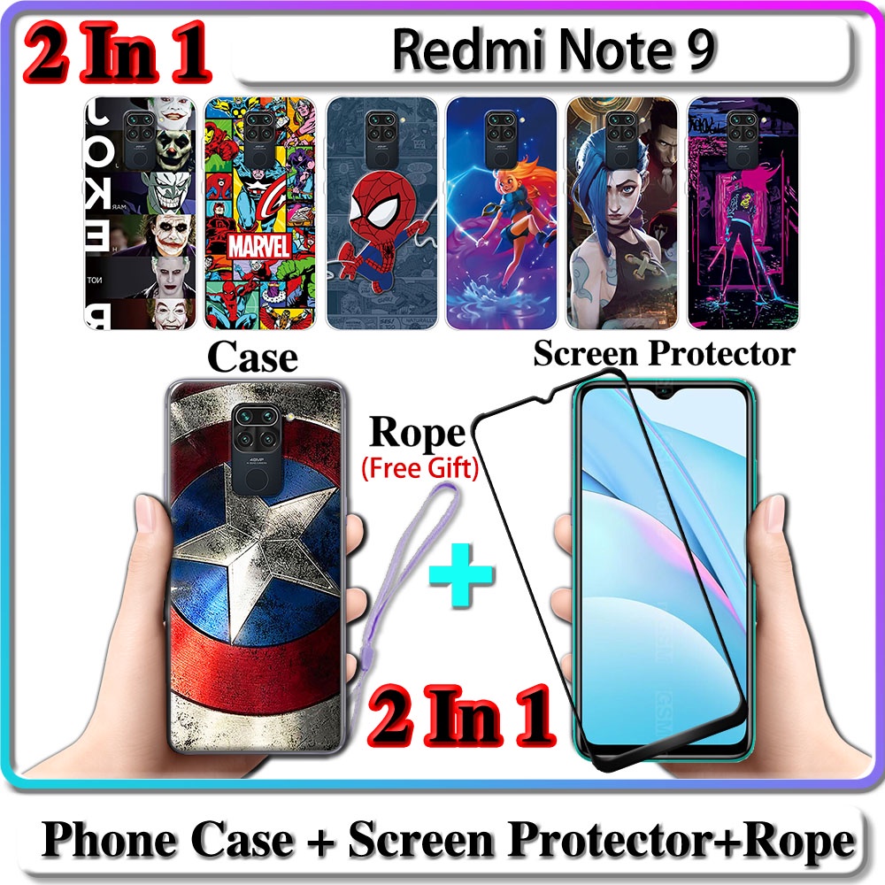 2 IN 1 Case Redmi Note 9 Case with Tempered Glass Curved Ceramic Screen ...