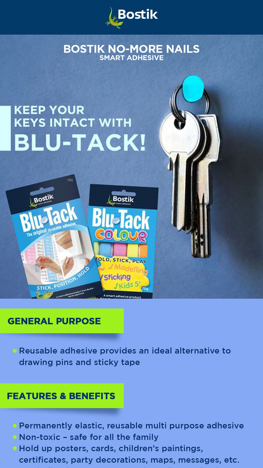 Bostik Blu Tack Colours Multi Purpose Reusable Adhesive 75g Sticks ...