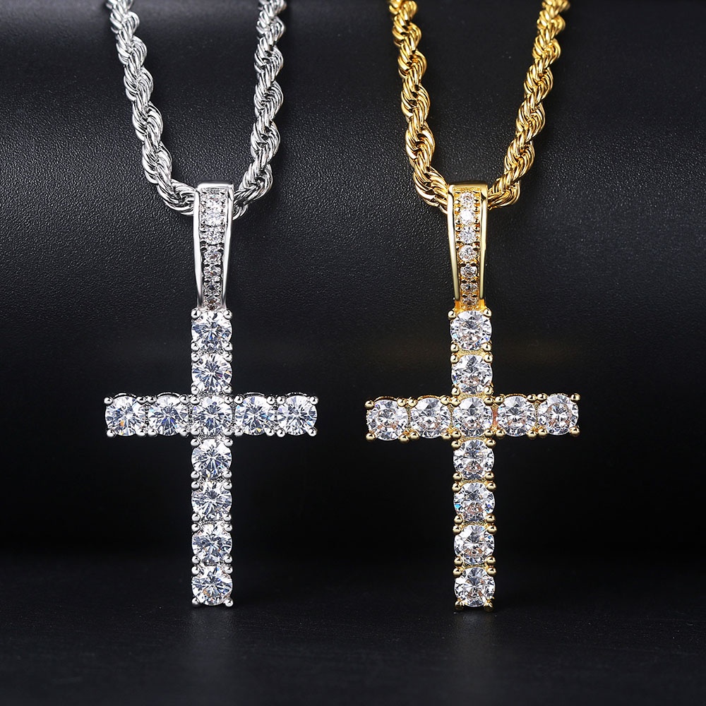 Hip Hop Cross Pendant Necklace Chain For Men Women Iced Out Zircon ...